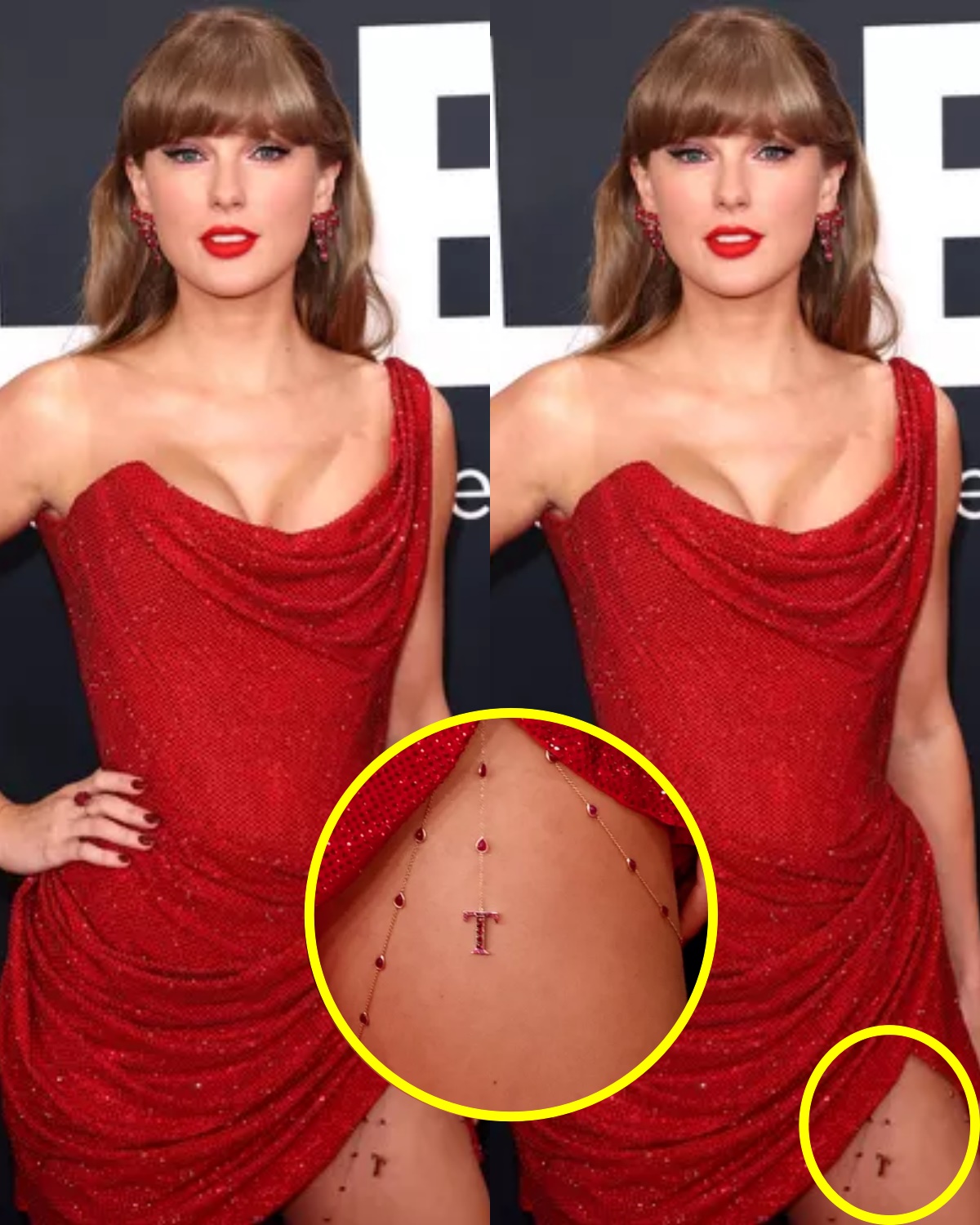 Taylor Swift's Spicy Red Mini Reveals a Sexy 'T' Initial Chain on Her Thigh at 2025 Grammys - Is ...